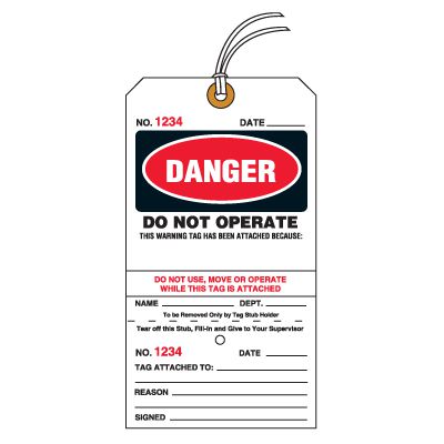 Danger Do Not Operate Jumbo Tear-Off Tag | Emedco