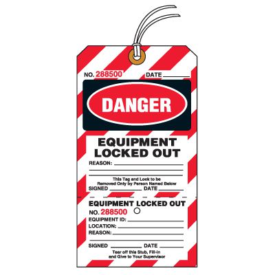 Danger Equipment Locked Out Tear-Off Tags | Emedco