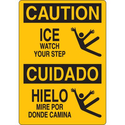 Bilingual Caution Signs - Ice Watch Your Step | Emedco