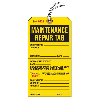 Tear-Off Jumbo Maintenance Repair Tags|Seton Canada | Seton.ca