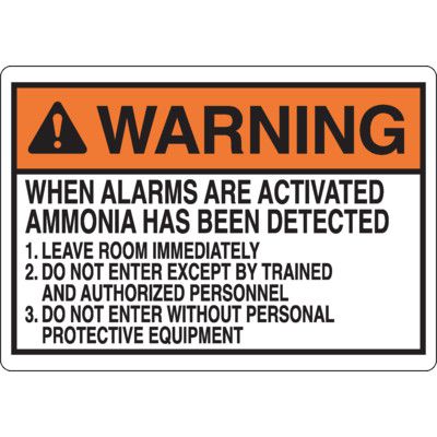 Warning Safety Sign: Ammonia Alarm Procedure | Emedco