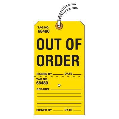 Tear-Off Jumbo Out Of Order Tags|Seton Canada | Seton.ca