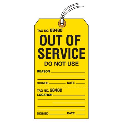 Out Of Service Tear-Off Tags | Emedco