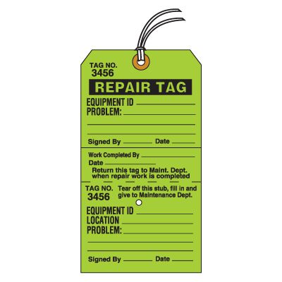 Tear-Off Jumbo Repair Tags|Seton Canada | Seton.ca