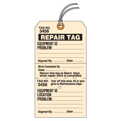 Tear-Off Tags - Repair Tag | Emedco