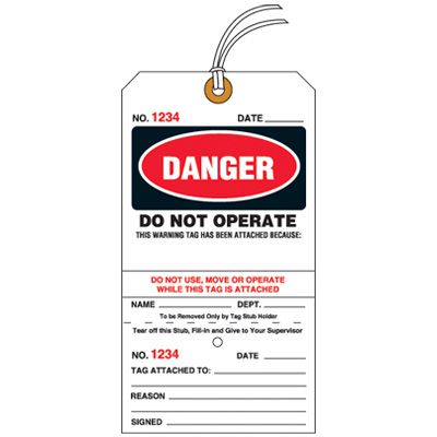 Danger Do Not Operate Jumbo Tear-Off Tag | Emedco