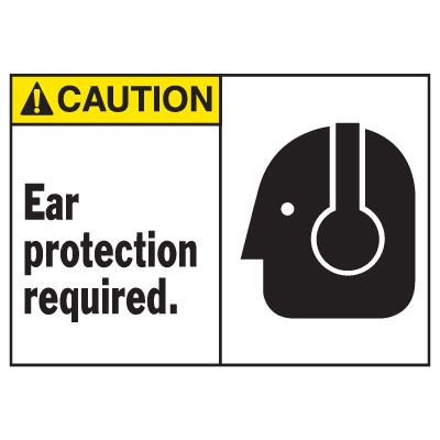 Caution Ear Protection Required ANSI Z535 Adhesive Label | Emedco