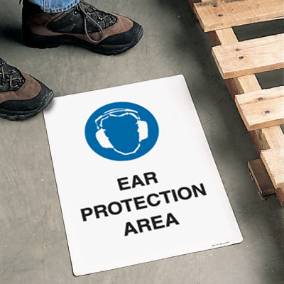 Safety Floor Signs- Ear Protection Area (With Graphic) | Seton