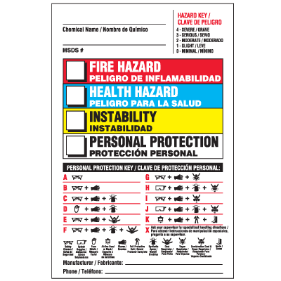 HMIS Hazard & PPE Key Hazardous Materials Labels | Emedco