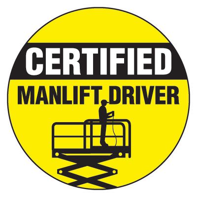 Safety Hard Hat Labels - Certified Manlift Driver | Emedco