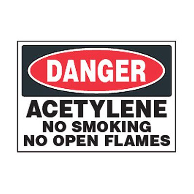 Chemical Safety Labels - Danger Acetylene No Smoking | Emedco