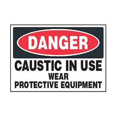 Chemical Safety Labels - Danger Caustic In Use | Emedco