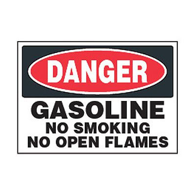 Chemical Safety Labels - Danger Gasoline No Smoking | Emedco