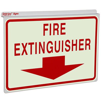 Fire Extinguisher w/ Down Arrow - Drop Ceiling Double-Faced Signs | Seton