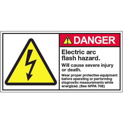 ANSI Warning Labels - Danger Electric Arc Flash Hazard | Emedco
