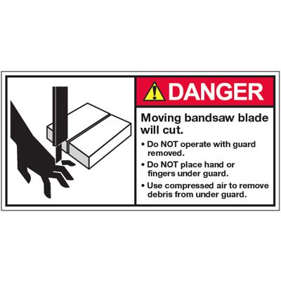 ANSI Warning Labels - Moving Bandsaw Blade, Danger Labels | Emedco