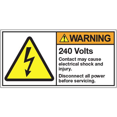 ANSI Warning Labels - Warning Hazardous Voltage 240V | Emedco