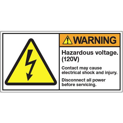 ANSI Warning Labels - Warning Hazardous Voltage 120V | Emedco