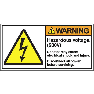 ANSI Warning Labels - Warning Hazardous Voltage 230V | Emedco