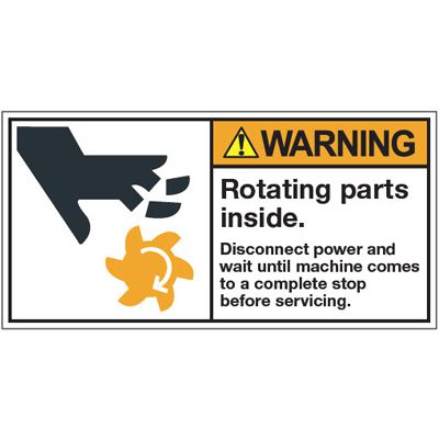 ANSI Warning Labels - Rotating Parts Inside, Disconnect Power | Emedco
