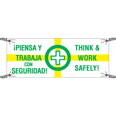 Think And Work Safely Bilingual Safety Slogan Banners | Emedco