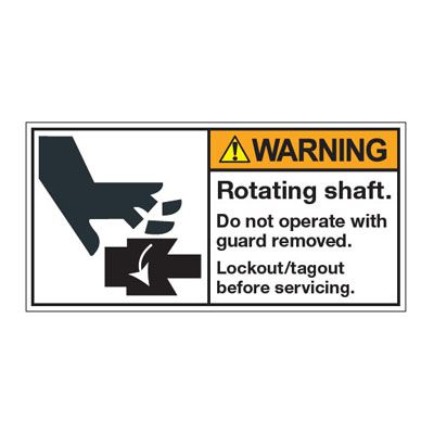 ANSI Z535 Labels, Rotating Shaft Lockout Tagout Before Service | Seton
