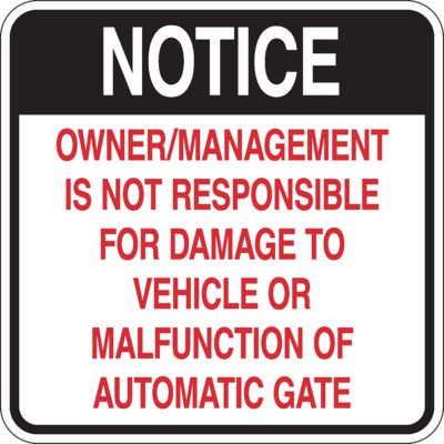 Automatic Gate Security Signs- Owner/Management | Seton