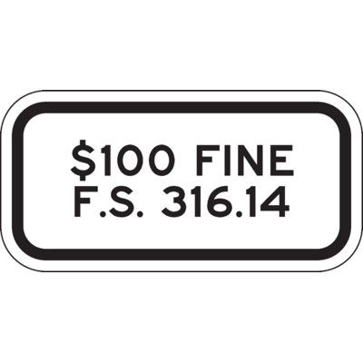 Florida State Handicap Signs - $100 Fine F.S. 316.14 | Seton