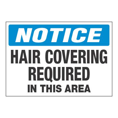 ToughWash® Adhesive Signs - Notice Hair Covering Required | Emedco