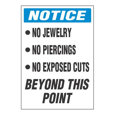 ToughWash Adhesive Signs - Notice No Jewelry No Piercings | Seton.ca