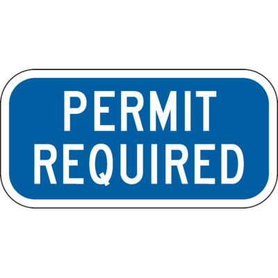 Permit Required Parking Sign - White on Blue | Emedco