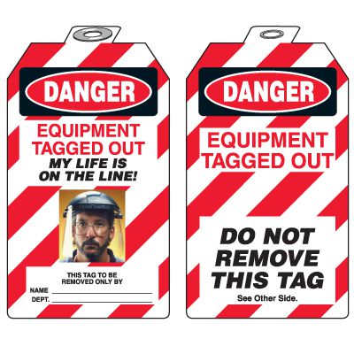 Padlock Tags with Self-Laminating Photo - Danger Equipment Tagged Out ...