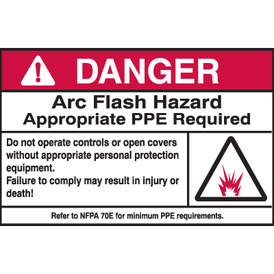 Danger Labels - Arc Flash Hazard, PPE Required (w/ Graphic) | Emedco