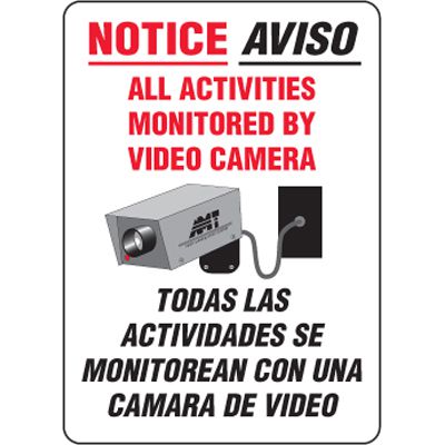 Bilingual Eco-Friendly Signs - Notice Aviso All Activities Monitored By ...