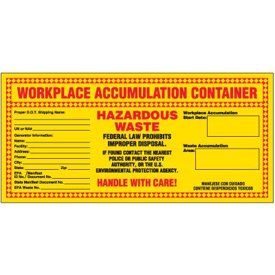 Workplace Accumulation Hazardous Waste Labels | Emedco