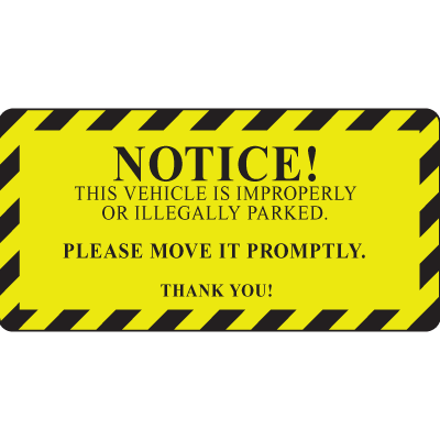 Parking Control Labels - Notice Vehicle Is Improperly Parked | Emedco