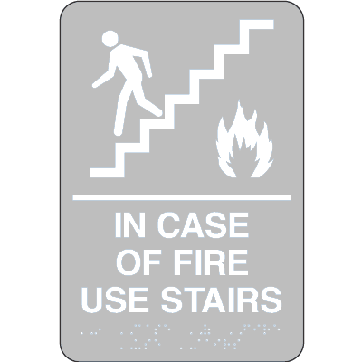 In Case Of Fire Use Stairs Sign - Braille Signs, Economy Signs | Seton ...
