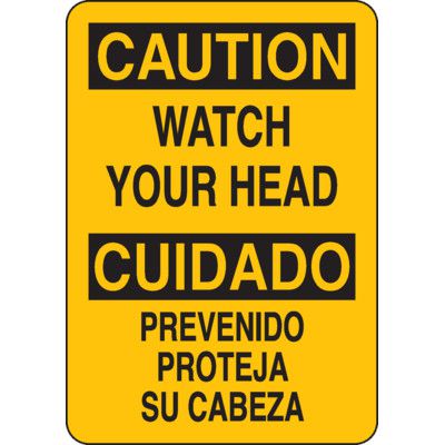Bilingual Caution Watch Overhead - Heavy-Duty Construction Signs ...