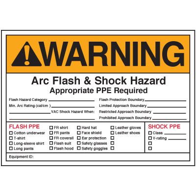 Arc Flash Warning Labels - Arc Flash & Shock Hazard | Emedco