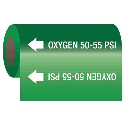 Oxygen 50-55 psi - Medical Gas Self-Adhesive Pipe Markers-On-A-Roll | Seton