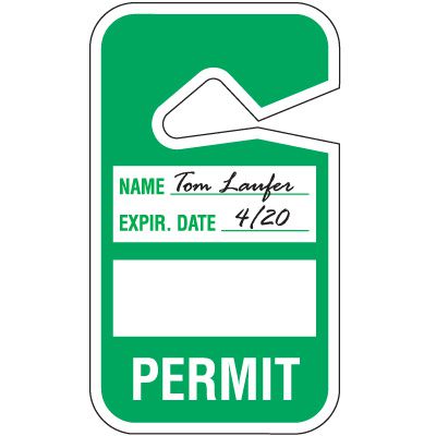 Green Write On Hanging Parking Permits | Emedco