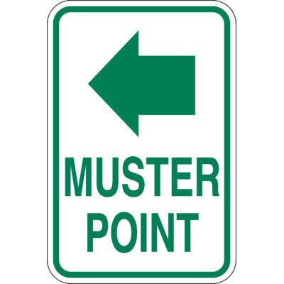 Muster Point w/ Left Arrow Sign (Vertical) | Seton Canada | Seton.ca