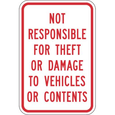 Property Protection Signs - Not Responsible For Theft, Damage | Seton