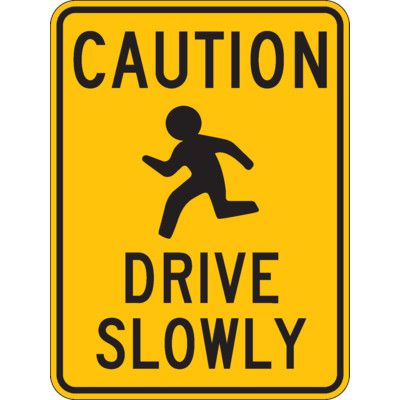 Caution Drive Slowly Sign with Symbol | Emedco