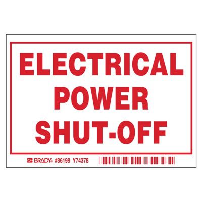 Electric Power Shutoff Labels: Polyester, Red on White, 3.5 in H x 5 in ...