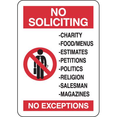No Soliciting No Exceptions Sign | Clear Policy | Emedco