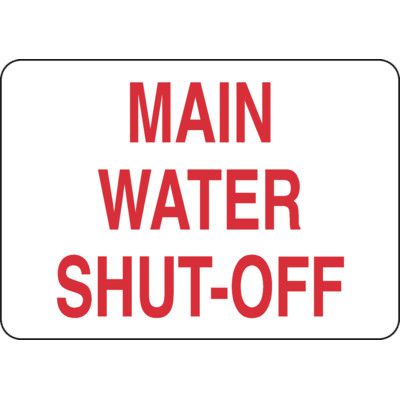 Main Water Shut-Off Safety Sign | Emedco