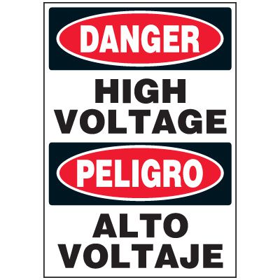 Danger High Voltage Bilingual Warning Label | Emedco