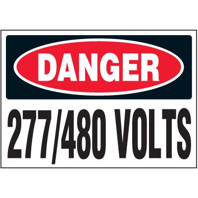 Voltage Warning Labels - Danger 277/480 Volts | Emedco