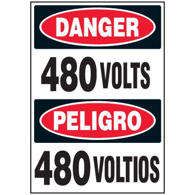 Voltage Warning Labels - Danger/Peligro 480 Volts/Voltios | Emedco